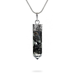 AYANA Piezo Black Tourmaline Necklace for Women - Hex Pencil Pendant with Bionized Black Tourmaline Crystals, Cho Ku Rei Reiki Charged Orgonite Chakra Protection Necklaces