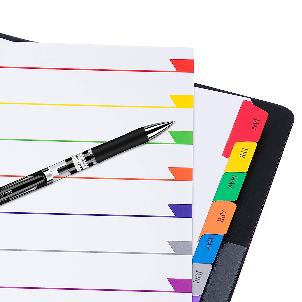 Amazon Basics 12 Tab Monthly Dividers for 3 Ring Binder, Customizable Table of Contents Page, Multicolor, 10-Pack