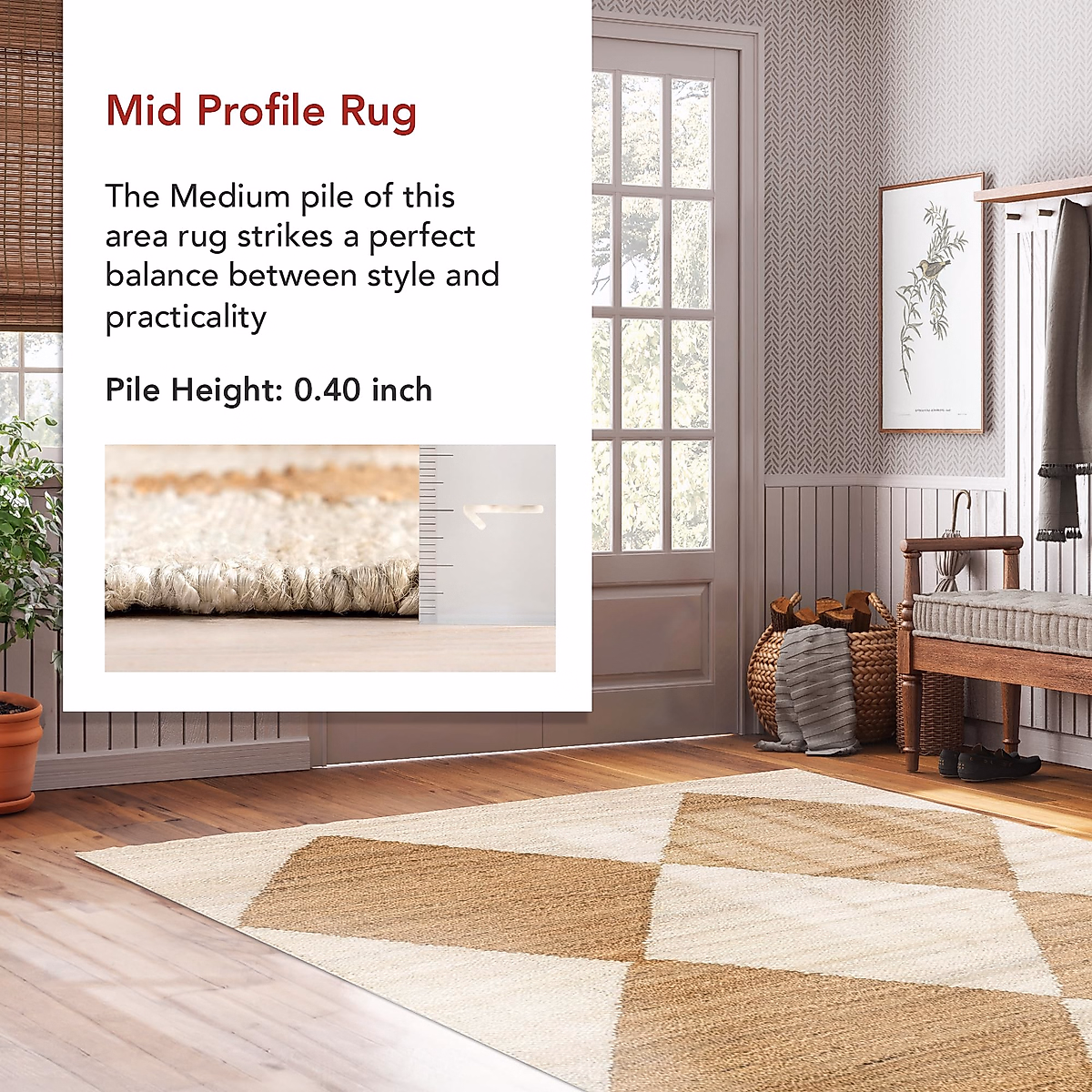 nuLOOM Pandora Diamond Jute Area Rug - 3x5 Jute Accent Rug Global Inspired Ivory Rugs for Dining Room Rug Neutral Rug Living Room Rug Entryway Kitchen