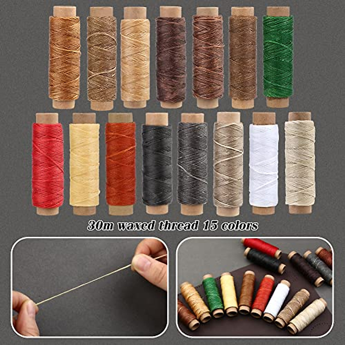 BAGERLA Leather Working Tools, Leather Sewing Kit with Waxed Thread Needle Awl Groover Tracing Wheel Prong Punch Storage Bag Leather Tools Kit Great for Leather Stitching and Leather DIY Crafting