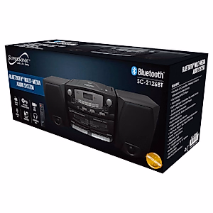 Supersonic Black Edition Vintage Bluetooth Stereo System Home Music Audio System,CD/MP3 Player,AM/FM Radio,Dual Cassette Player/Rec USB inputs,Detachable Speakers,AC/DC,(Remote Included)Matte Black