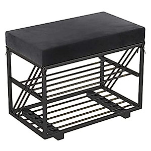 ALDEPO Shoe Cabinet Bench Shoe Rack with Storage Simple and Creative Wrought Iron Structure Shoe Changer Stool with Soft Cushion Shoe Rack Double Layer Bench Large Capacity