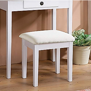 Roundhill Furniture Moniya White Wood Vanity Table and Stool Set (3415WH) Medium