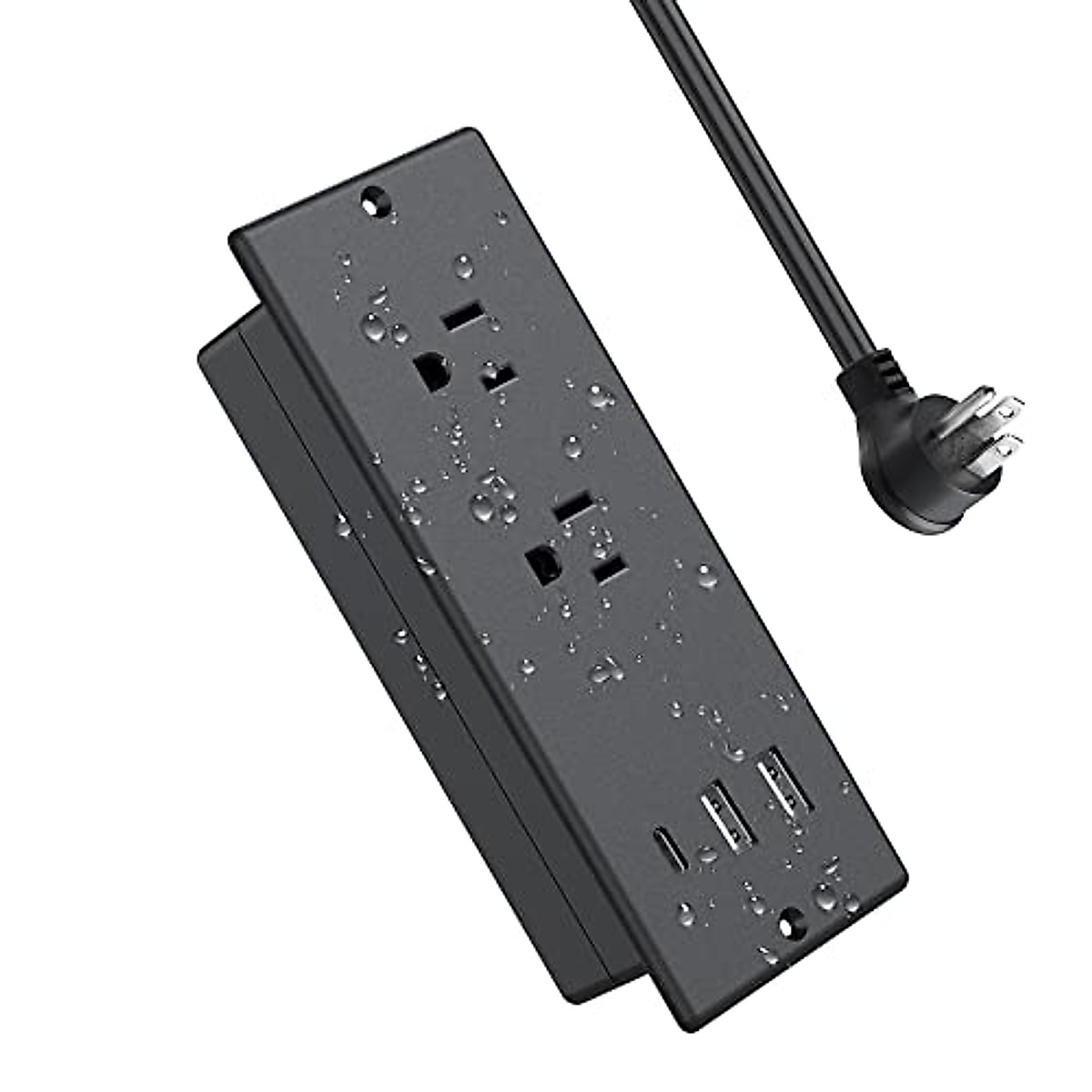 Conference Recessed Power Strip Waterproof, with PD 20W USB C Fast Charging Port,2 Outlets,Furniture Recessed Power Outlet,Desk Power Strip Surge Protector,Drawer Outlet,Flat Plug,6ft Cable (Black)