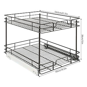 YETINGSHOP Version Pull Out Cabinet Organizer for Base Cabinet, Kitchen Cabinet Organizer and Storage 2-Tier Cabinet Pull Out Shelves Under Cabinet Storage for Kitchen (Gray, 16.5" W X 21.5" D)