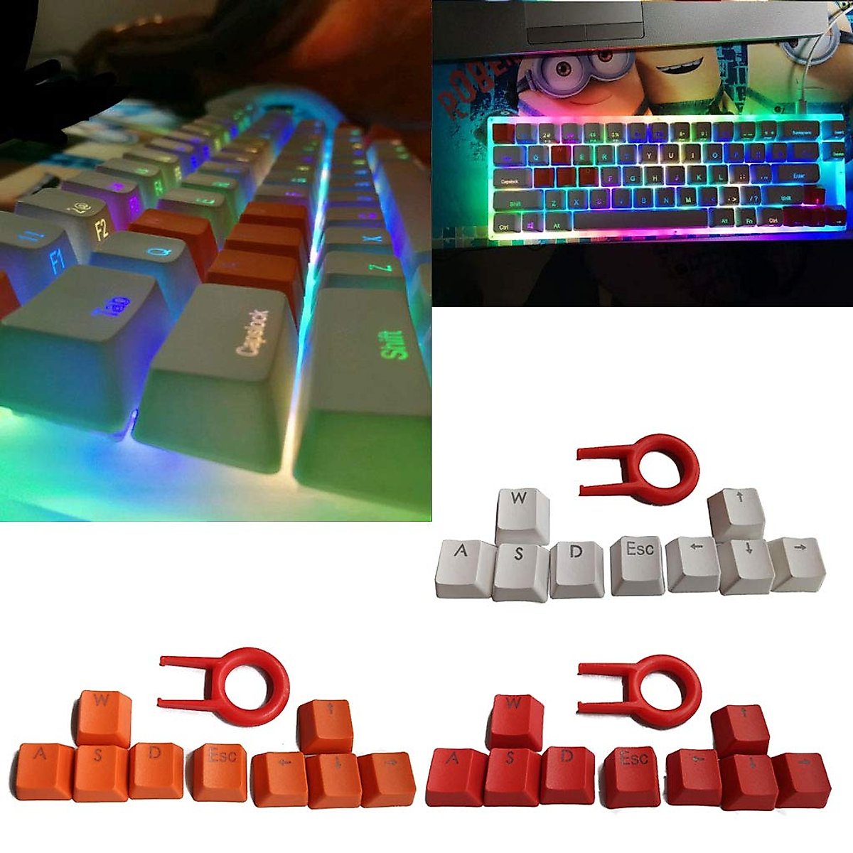 sara-u 9 Keys PBT Backlit Keycaps WASD/ESC/Direction Cherry MX Keycaps With Key Cap Puller For MX Switches Backlit Mechanical Gaming Keyboard, one, Red