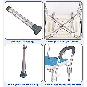 HappyNites Shower Chair with Rails - Shower Seat with Arms for Seniors with Tote Bag and Handles, Tall Shower Chair for Elderly, Handicap Tub Shower Seats for Adults (White Chair with Rail)