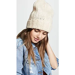 Free People Women's Harlow Cable Knit Beanie, Ivory, Off White, One Size