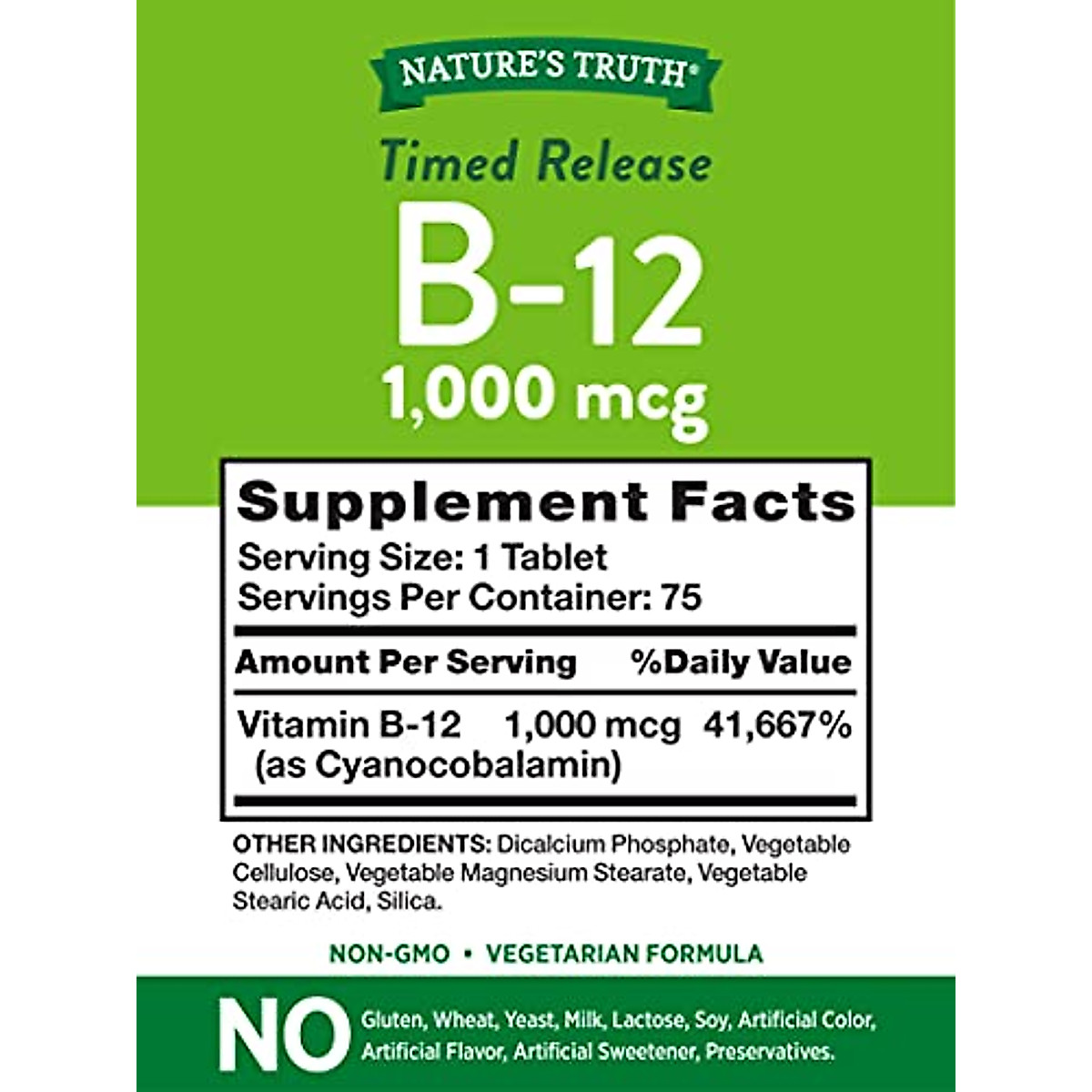 B12 Vitamin Supplement | 1000 mcg | 75 Timed Release Tablets | Non-GMO & Gluten Free | Nature's Truth