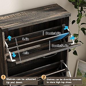 Maupvit 24" W Farmhouse Shoe Cabinet Storage for Entryway, Freestanding Organizer with 3 Flip Drawers, Narrow Shoe Rack Cabinet with Metal Corner Decoration, Dark Rustic Oak