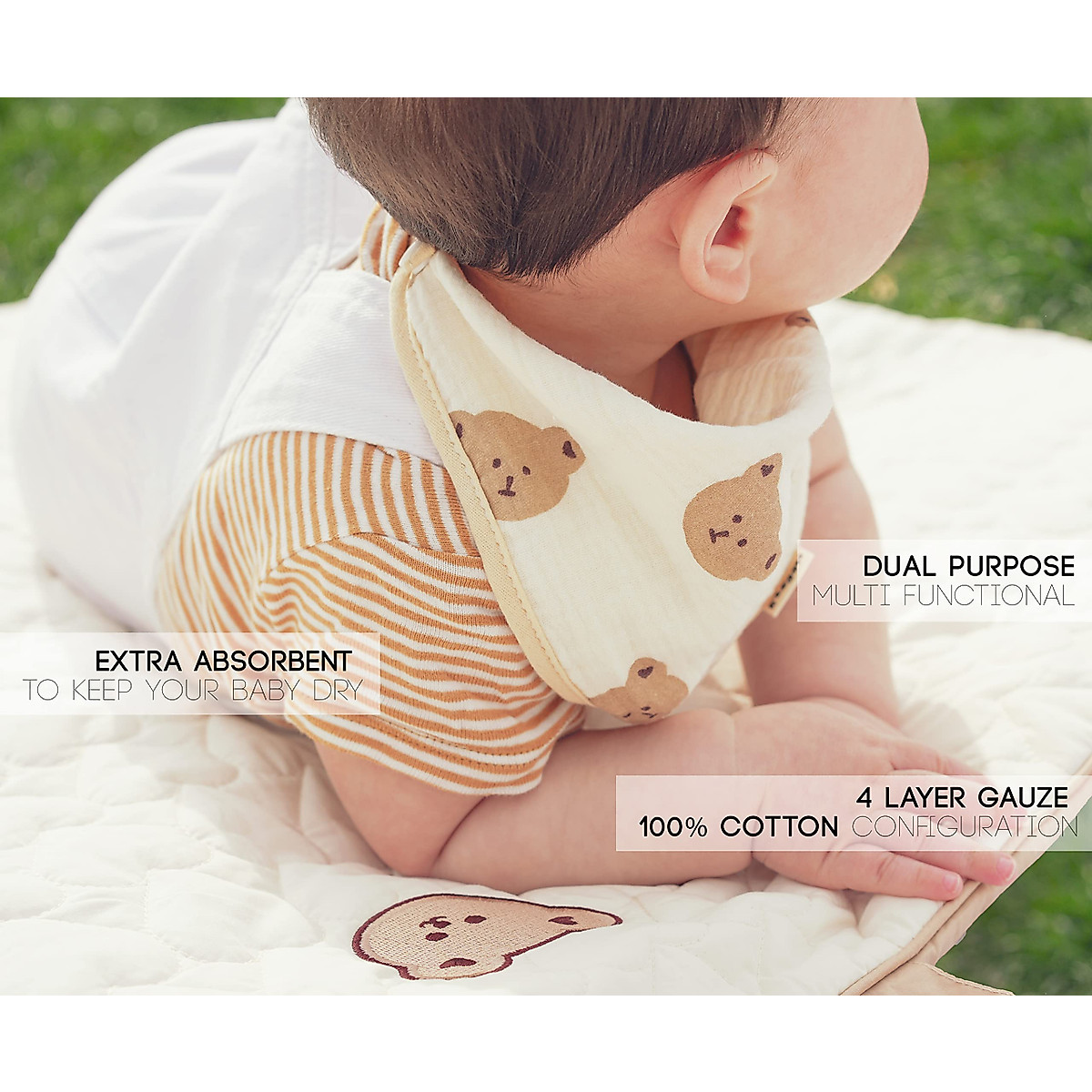 NEEEZE Baby Bandana Bibs - 5Pack - Muslin Baby Bibs - Baby Drool Bibs - Muslin Bandana Bibs - 4Layers Cotton- Bandana Baby Bibs - Baby Boy Sets - Drool Bibs for Baby Girl - Perfect for Baby Registry