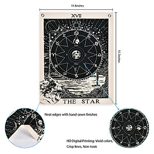 Likiyol Pack of 3 Tarot Tapestry The Sun The Moon The Star Tarot Card Tapestry with Rustproof Grommets, Seamless Nails (Black white, 11.8 x 15.7 inches)