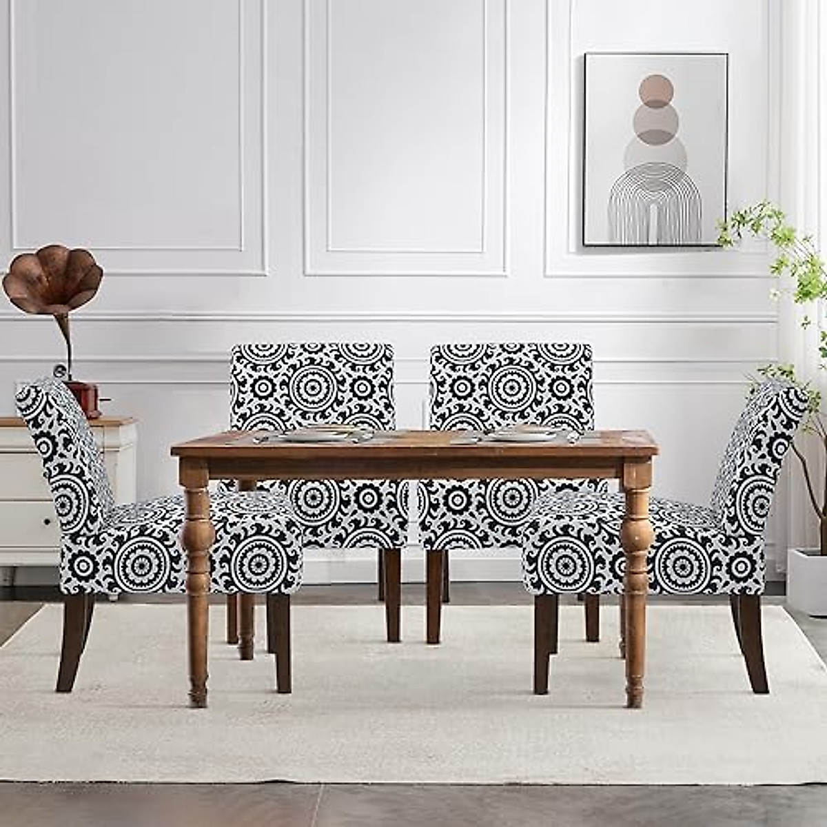 Phoenix Home Parsons Dining Room Chairs, Set of 4, Black Floral