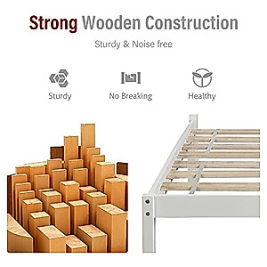 Merax Wood Platform Bed Frame with Headboard, Wood Slat Support, No Box Spring Needed,Twin,White