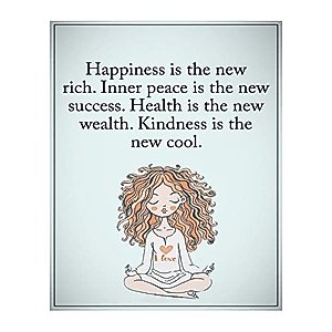 Happiness is the New Rich - Inspirational Wall Decor, Chic Girl Yoga Pose Motivational Wall Art Print, Ideal for Home Decor, Office Decor, Bedroom Decor, Zen Decor, or Dorm Room Decor, Unframed - 8x10