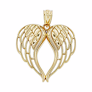 Gold Angel Wings Charm - 10 Karat Solid Gold - Angel Wing Pendant (Large)