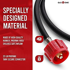 Megamaster 820-0065C 1 Burner Portable Gas Grill for Camping, Outdoor Cooking, Outdoor Kitchen, Patio, Garden, Barbecue with Two Foldable legs, Red + Black & Gas One 4 ft Propane Hose 1lb to 20lb