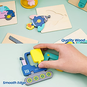 NiToy Wooden Jigsaw Puzzles for Kids, 5 Pack Vehicle Shapes Montessori Building Block Puzzle Toys for 3+ Years Old Boys and Girls Preschool STEM Early Learning Educational Games Gift for 36 Months+