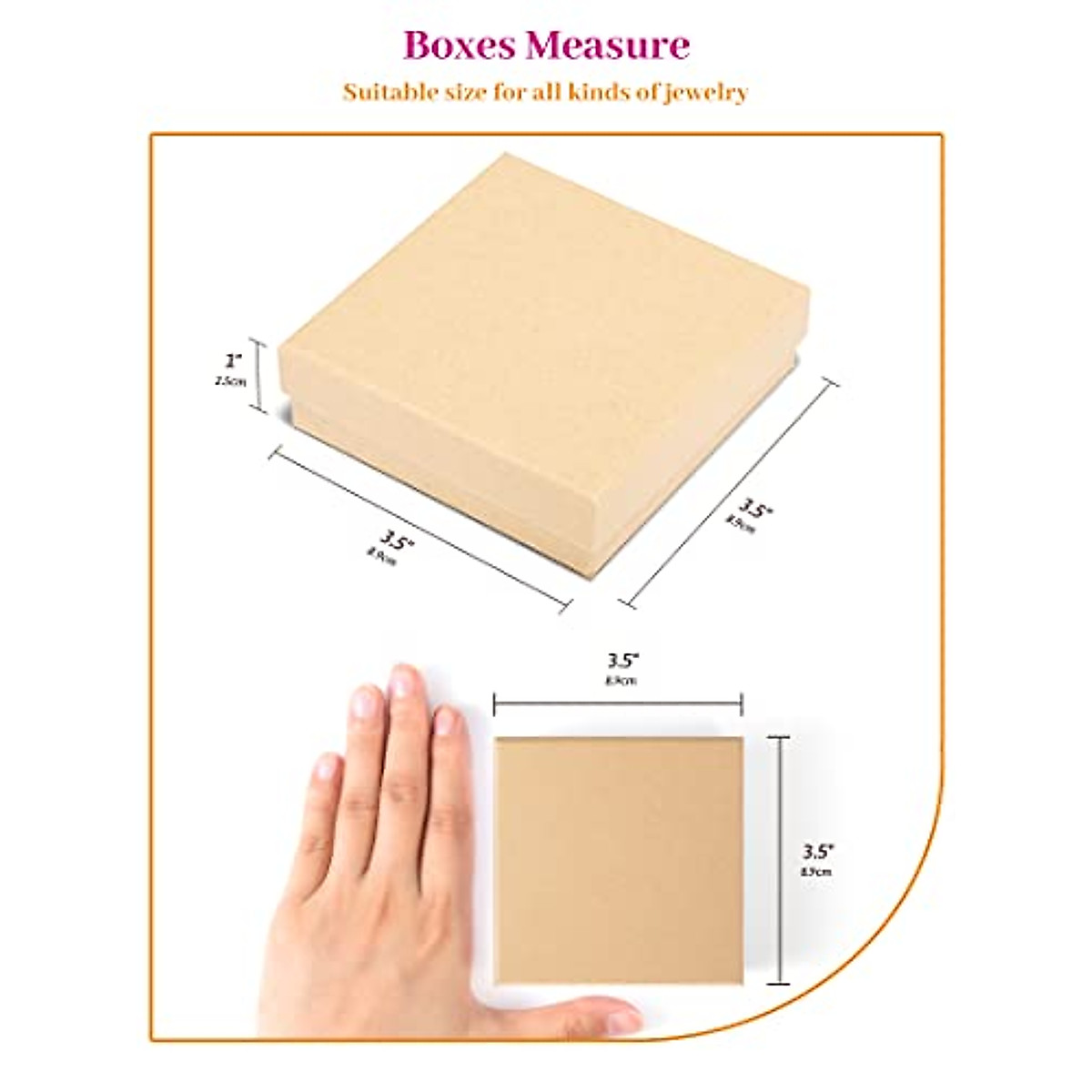 MESHA Cardboard Jewelry Gift Boxes, Cotton Filled Jewlery Box w/Lids, Brown 3.5x3.5x1 Inch, Necklace Ring Bracelet Earring Display Box, Bulk Square Small Kraft Jewelry Gift Box, 96 Pieces