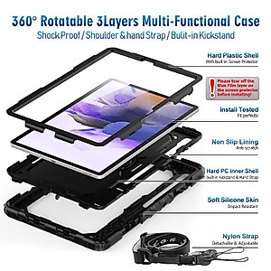 timecity Case for Samsung Galaxy Tab S8 Plus/ S7 FE 5G Case 12.4'' with Screen Protector & 360° Swivel Kickstand & Hand Shoulder Strap Case for Galaxy Tab S7 FE/ S8 Plus/ S7 Plus 12.4 inch -Black