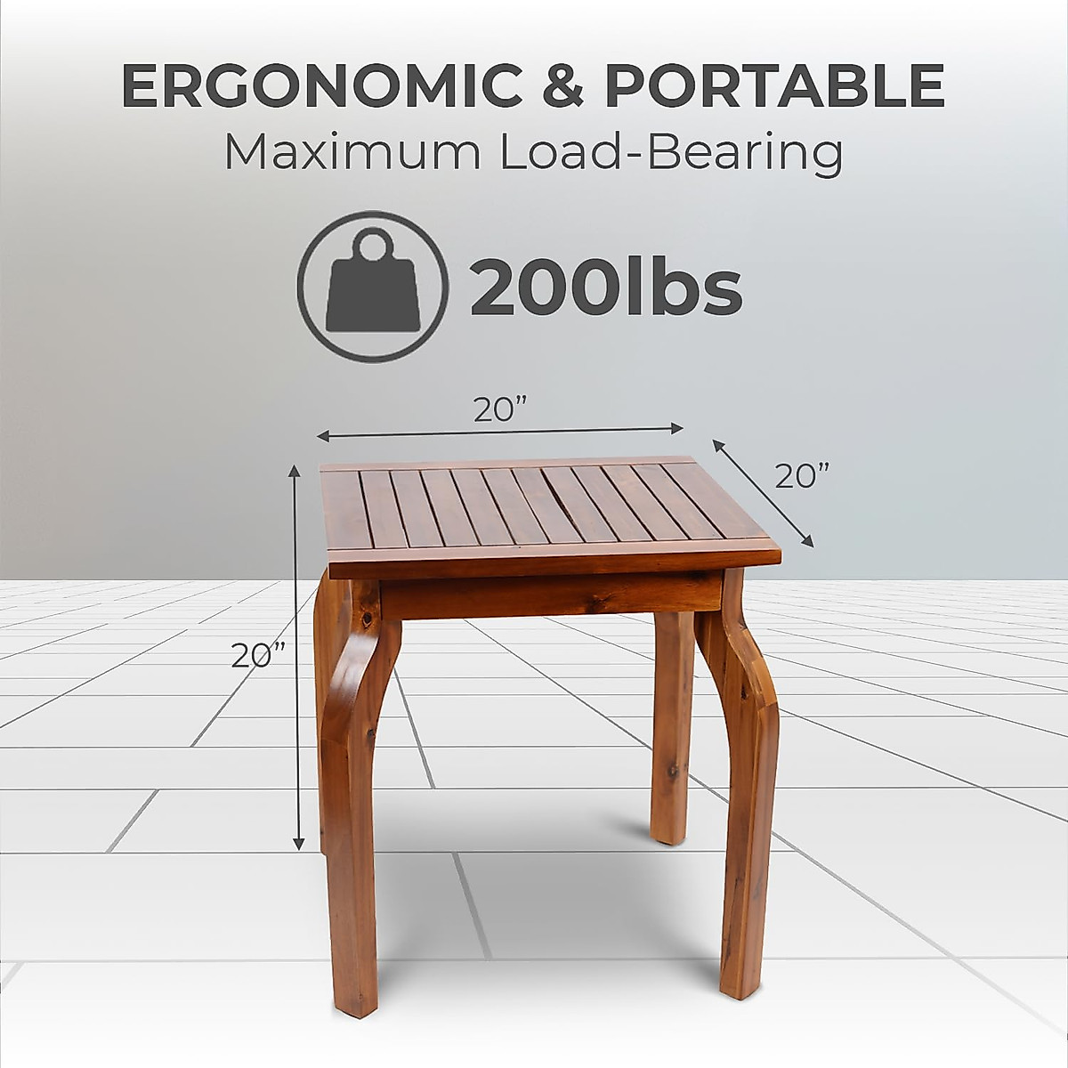 Nabytok 20" Coffee Table 100% Acacia Wood, Farmhouse Side Table, Small Side Tables, Slatted Top, Curve Table Legs, Narrow Nightstand, Wooden End Table for Entrway, Living Room, Bedrooom, Kitchen