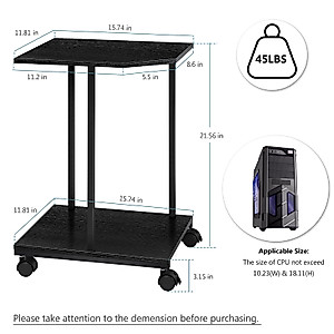 Computer Tower Stand, CPU Stand 2-Tier PC Stand Rustic Wood Desktop Printer Stand Table Top with Lockable Rolling Caster Wheels Under Desk for Office Home Fits Most PC, Black