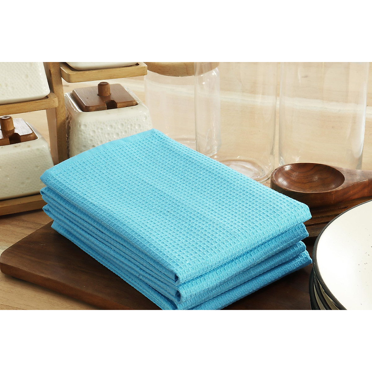 PurpleEssences Waffle Weave Solid Kitchen Towel, 100% Cotton - 15 x 25 Inches, Ultra Soft Absorbent Quick Drying Dish Cloth Towels Dish Rags for Kitchen, 6 - Pack - Forest Green