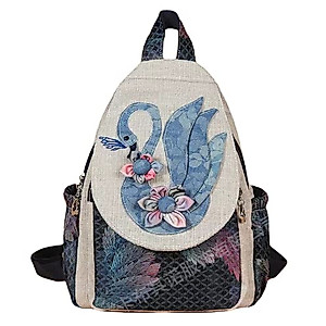 HUANGGUOSHU Backpack Purse for Women - Boho Style Small Convertible Sling Bag with Woven and Mushroom Design - Perfect Mini Backpack for Fashionable Hippie Ladies Peacock
