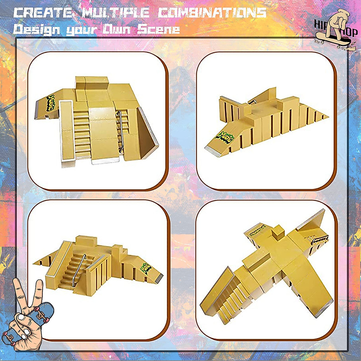 Aestheticism Finger Skateboards Kit 11 PCS, Finger Boards for Kids, Fingerboard Ramps Toys Set with Skateboards, Ramps, LED Skateboard, Screwdriver - Bigger Skateboard Ramp for Finger Board Training