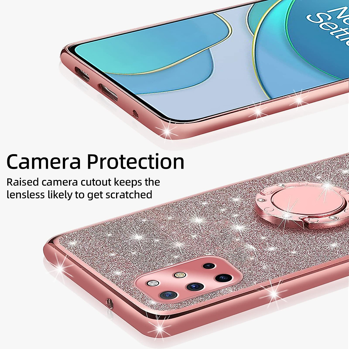 KuDiNi Oneplus 8T Case, Glitter Rose Crystal Soft Clear TPU Protective Cover with Kickstand for Oneplus 8T (2020)