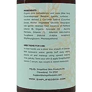 Simplified Skin Vitamin C Facial Cleanser (8 oz) Gel for Daily Anti-Aging & Acne Treatment. Clear Pores on Oily, Dry & Sensitive Skin. Natural Makeup Removing Face Wash