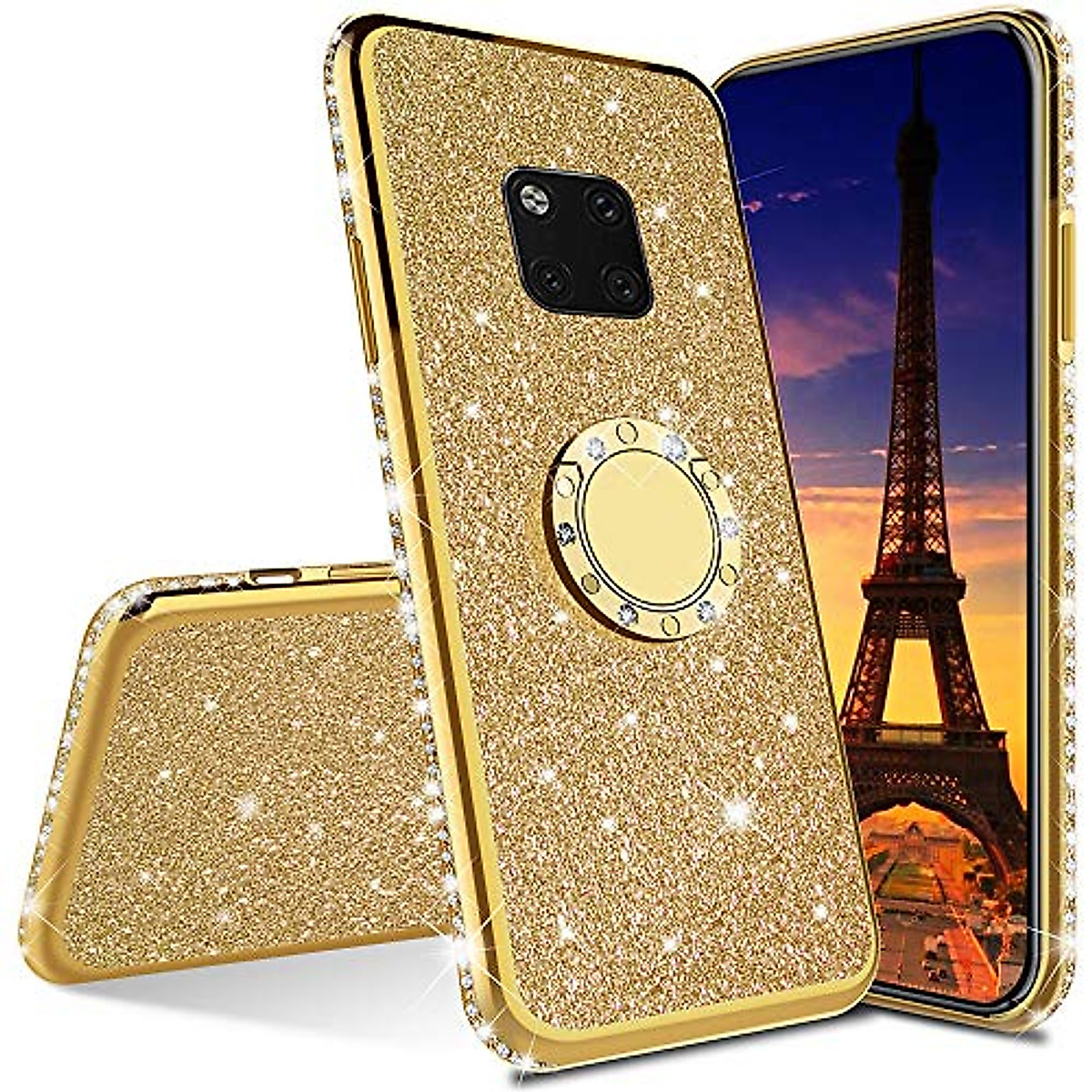Asdsinfor Compatible with Xiaomi Redmi Note 9 Case Glitter with Diamond Silicon TPU Soft Cover with Ring Stand Holder Ultra-Thin Protection Compatible with Xiaomi Redmi 10X 4G Plating TPU Gold KDL