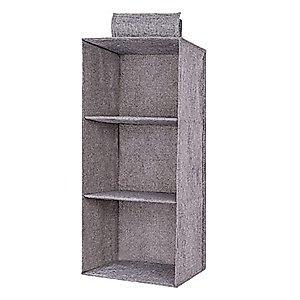 3/4/5 Shelf Hanging Organizer, Cotton Linen Hanging Closet Organizer, Collapsible Closet Organizer for Bedroom, Grey Color (3 Shelf)