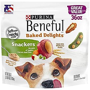 Purina Beneful Made in USA Facilities Dog Training Treats, Baked Delights Snackers - (4) 36 Oz. Pouches