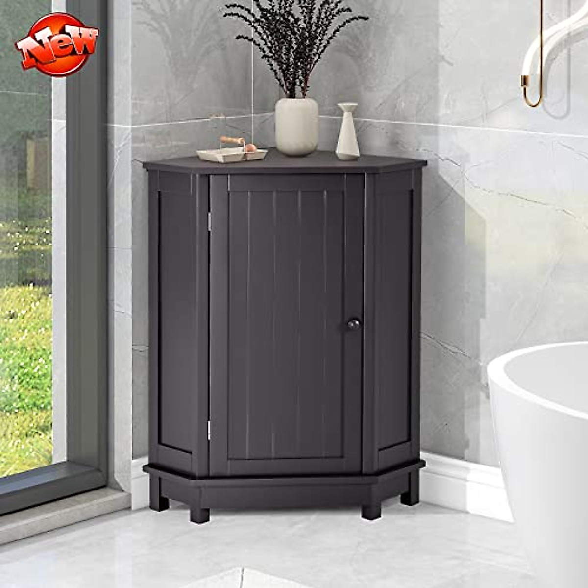 Shupsy Upgraded Bathroom Cabinet, Thickened Freestanding Storage Furniture, Stronger Triangle Corner Storage Cabinet with Adjustable Shelf and Doors for Kitchen,Living Room. (Black Brown)