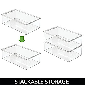 mDesign Stackable Plastic Closet Shelf Shoe Storage Organizer Box with Lid for Mens, Womens, Kids Sandals, Flats, Sneakers - Clear