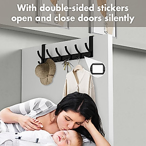 TEELLA Over The Door Hooks, 12 Hooks Over The Door Hanger Hook, 15.5" L x 4.5" H Over Door Hook, Over Door Towel Rack Coat Rack, Door Hooks for Hanging, Black