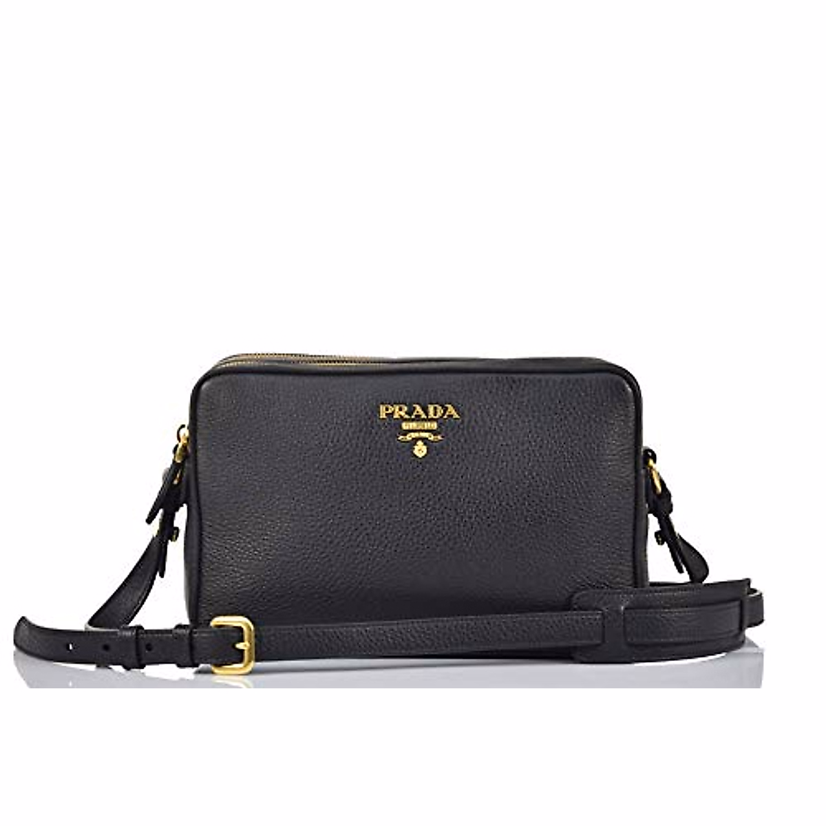 Prada Women's Black Bandoliera Vitello Phenix Leather Crossbody Bag 1BH079