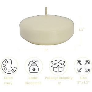 CandleNScent Unscented Floating Candles | Large 3 Inch - Fits in 3 Inch Vase and Above | Ivory| Floats On Water | Pack of 12
