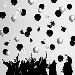 Black and Silver Party Decorations Kit, Silver Foil Fringe Curtain Backdrop, Black and Silver Balloons Set, Graduation Party Decorations 2023, Black and Silver Birthday Party Supplies