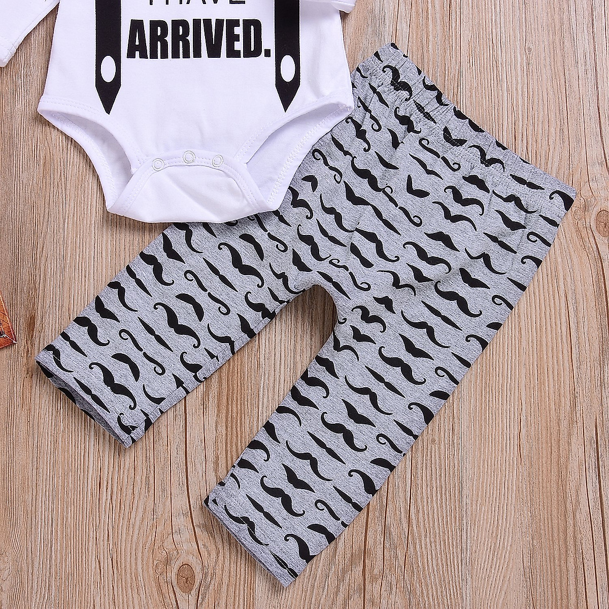 Kashoer 3Pcs Newborn Baby Boy Girls Bowtie Letters Romper Suit+Long Moustache Pant+Hat Kid Playsuit (White, 0-3Months)