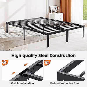 DUMOS Queen Size Bed Frame - Heavy Duty Metal Platform Bed Frames, 14" Height Storage Under Black Bed Frame, Sturdy Steel Slat Support, No Box Spring Needed, Noise Free