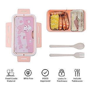 G-Ahora Versatile 2-Compartment Kitty Bento Boxes, Kitty Cat Lunch Box, Leak-Proof Lunchbox Bento Box with Utensil Set for Dining Out, Work, Picnic(LBOX Mel-B)