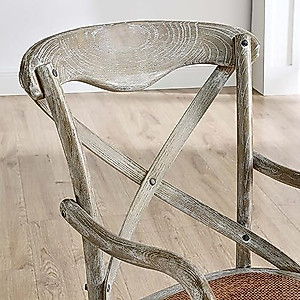 Modway Gear Rustic Modern Farmhouse Elm Wood Rattan Two Dining Armchairs in Gray