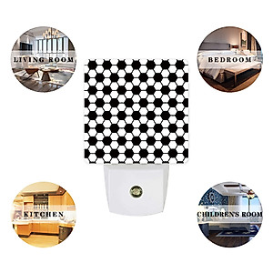 Black and White Hexagon Plug-in Night Light Auto Dusk to Dawn Geometric Night Lights Smart Sensor Led Nightlight Lamp for Bedroom Bathroom Kitchen Nursery Hallway Stairs Energy Efficient Home Decor