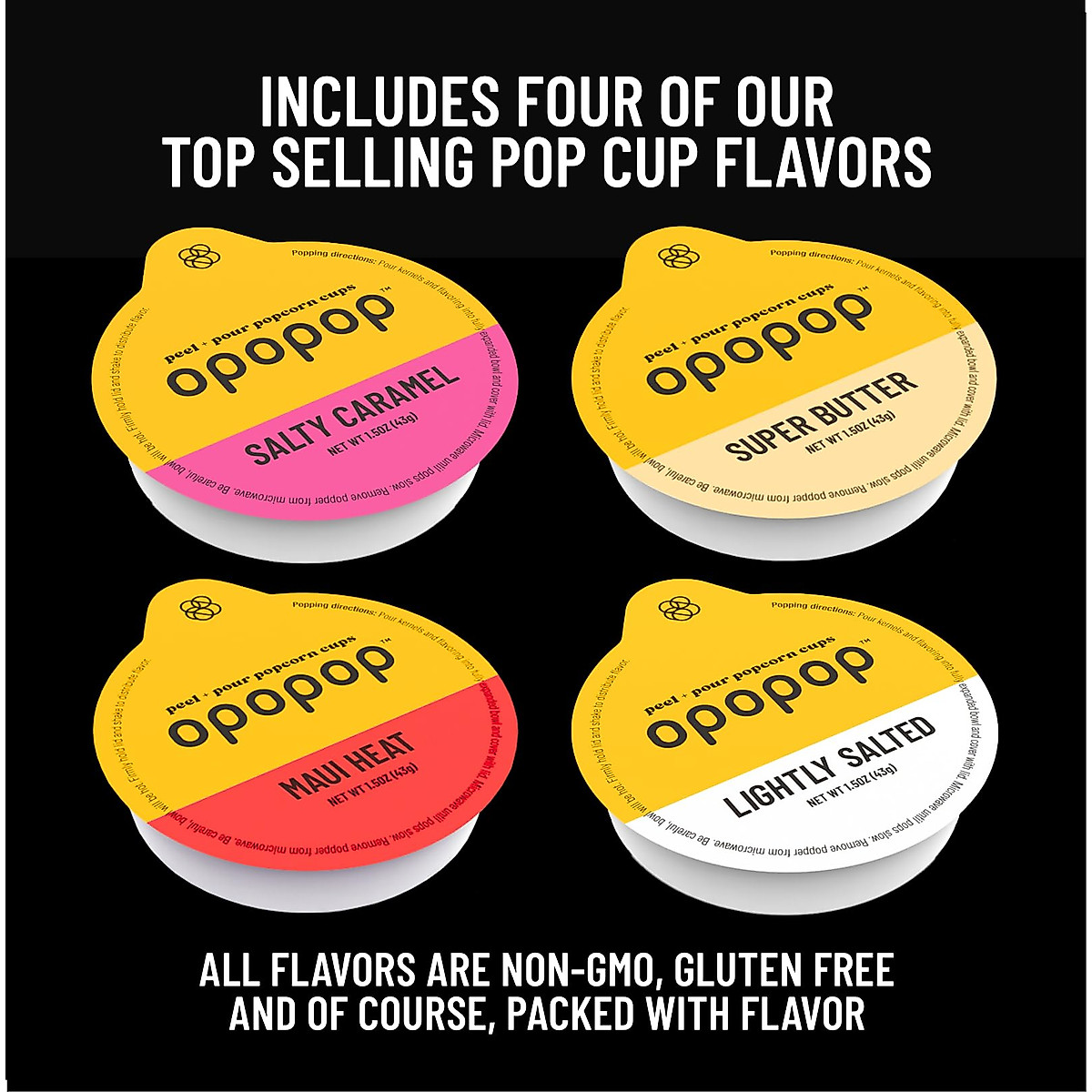 Opopop Microwave Popcorn - Variety 4-Pack Gourmet Popcorn Kit, Collapsible Silicone Popcorn Popper, Popcorn Maker, Gluten Free Snack-Sized Serving, BPA-Free and Dishwasher Safe