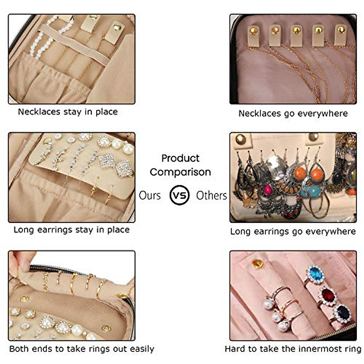 BAGSMART Travel Jewelry Organizer Case Small Jewelry Roll for Journey-Rings, Necklaces, Earrings, Bracelets, Soft Pink