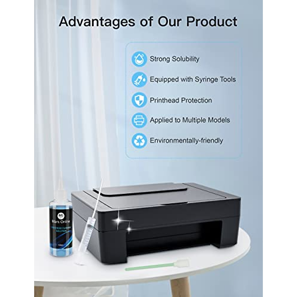 Mars Online Printhead Cleaning Kit Inkjet Printer Head Cleaner Compatible for HP/Epson/Brother/Canon 8600 8610 8035 8710 6700 6900 / Epson 1430 2720 et-2720 et-2750, 100ML, Kit 1
