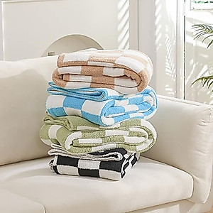 WESHIONGOO Brown Checkered Blanket Knit Throw Blanket with Checkerboard Reversible Chessboard Gingham Plush Cozy Warm Decor for Couch Bed Sofa(50"×60" inch)