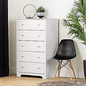 South Shore Vito Collection 5-Drawer Dresser, Pure White with Matte Nickel Handles